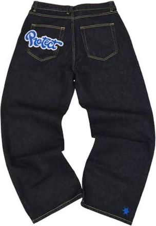 ORANDESIGNE Jeans Y2K Homme Taille Basse Printed Pants Pantalon Unisexe Pantalon Cargo Décontracté Imprimé Hippie Streetwear O Bleu XXL