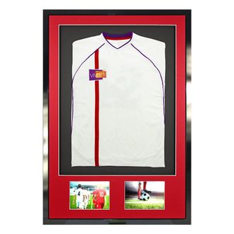 Vivarti DIY Junior 3D Mounted + Double Aperture Sport Shirt Display Frame for Football Shirt Shadow Box - A1 59,4 x 84 cm - Gl&auml;nzender schwarzer Rahmen, rotes