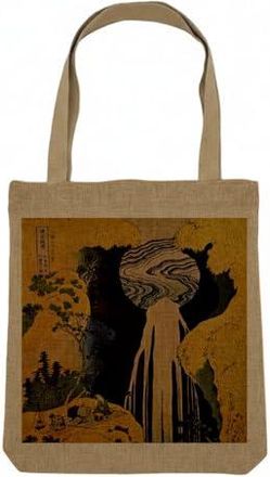 Fabulous Sac Shopping Tote Bag Aspect Lin - Hokusai Art Japonais Peinture Cascade Beaux Arts - Sac de Courses Toile Epaisse 360g Beige Naturel Cabas Port&eacute; Epau