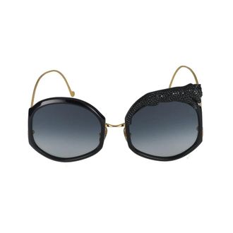 Anna-Karin Karlsson Femme, Accessoires, Noir, Taille: 55 MM Lunettes de Soleil en Cristal Noir Rose ET LE R&ecirc;ve