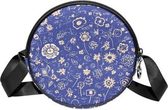 Generic Sac &agrave; bandouli&egrave;re rond pour femme, motif floral artistique, petit sac &agrave; dos &agrave; bandouli&egrave;re avec fermeture &eacute;clair, bretelles r&eacute;glables, sac &agrave; main rond 