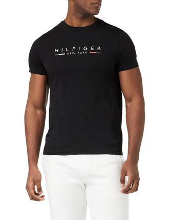 Tommy Hilfiger Herren T-Shirt Kurzarm New York Tee Slim Fit, Schwarz (Black), M