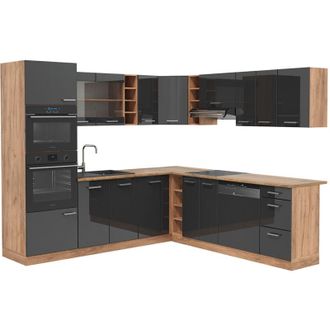Vicco Eckk&uuml;che R-Line, Anthrazit Hochglanz/Goldkraft Eiche, 237 x 247 cm, AP Eiche, Vicco