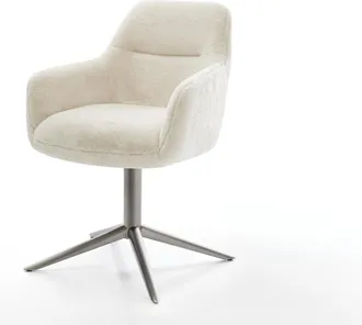 DELIFE Drehstuhl Pejo-Flex Pl&uuml;sch Creme-Wei&szlig; Fu&szlig;kreuz Graphit 360&deg; drehbar Wippfunktion Taschenfederkern, Esszimmerst&uuml;hle