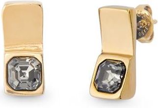 Uno De 50 18 Karat vergoldete Ohrringe mit rechteckigem facettiertem Kristall und schwarzem Kristall, Einheitsgröße, Gelbgold, Kein Edelstein