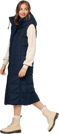 Navahoo Damen Winterweste lang gesteppte warme Winter Weste Stepp Kapuze B950 [B950-Brezel-Navy-Gr.XL]