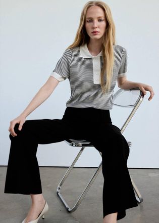 Mango Polo maille fines rayures &eacute;cru - Femme - XXS - MANGO