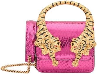 Roberto Cavalli Handytasche mit Schlangenmuster und Tiger-Motiv - - Bags - Damen - Rosa - ONE SIZE