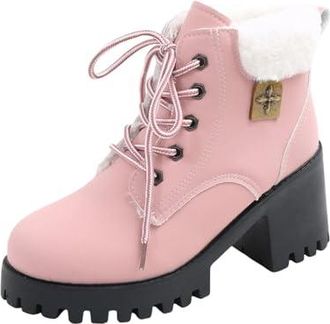 Generic Bottes dhiver &agrave; gros talon bloc &agrave; lacets pour femme - &Eacute;l&eacute;gantes - Doublure en polaire antid&eacute;rapante - Semelle &eacute;paisse antid&eacute;rapante - Chaudes - Pour l
