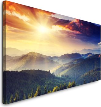 Paul Sinus Art GmbH Landschaft mit Bergen und Wolken 120x 50cm Panorama Leinwand Bild XXL Format Wandbilder Wohnzimmer Wohnung Deko Kunstdrucke