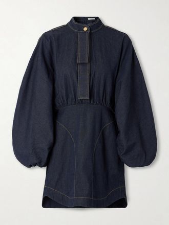 Zimmermann Mini-jeanskleid Mit Raffung - Blau