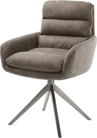 DELIFE Esszimmerstuhl Abelia-Flex mit Armlehnen Kreuzgestell breit Graphit Mikrofaser Taupe Vintage 360&deg; drehbar Wippfunktion