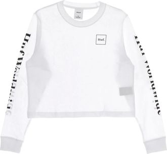 HUF Huf, Femme, Tops, Blanc, Taille: 42 FR Long Sleeve Crew Neck Crop Top