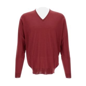 John Smedley V-neck Strickware - - Knitwear - Herren - Rot - 2XL