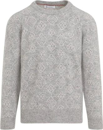 Brunello Cucinelli Homme, Pulls, Gris, Taille: 2XL Pull en maille &agrave; motif g&eacute;om&eacute;trique