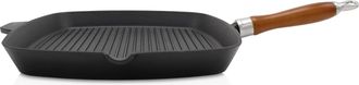 Kr&uuml;ger Gusseisen-Grillpfanne mit Holzgriff - 28 x 28 cm - emailliert - hohe Hitzebest&auml;ndigkeit und langanhaltende W&auml;rmespeicherung - f&uuml;r alle Herdarten inkl.