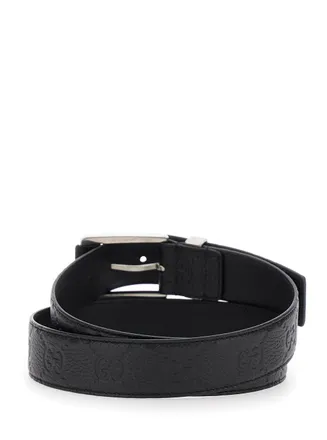 Gucci Mens Black Grained Leather Belt With Square Buckle Calf