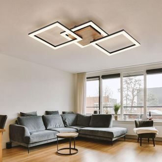 Globo Lighting Plafonnier led plafonnier bois pivotant salon plafonnier noir, m&eacute;tal opale, 30W 2200Lm blanc chaud, LxPxH 66x31x7,5 cm