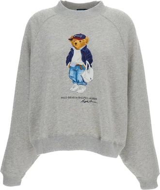 Polo Ralph Lauren Femme, Sweatshirts et sweats &agrave; capuche, Gris, Taille: 40 FR Bear Lightweight Fleece Crewneck