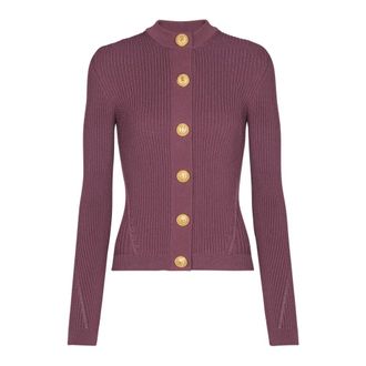 Balmain Femme, Pulls, Violet, Taille: 40 FR Gilet en maille fine &agrave; boutons