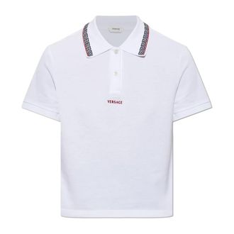 Versace Besticktes Polo-Shirt aus Baumwoll-Piqu&eacute; - - Tops - Damen - Wei&szlig; - M