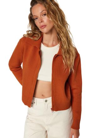 Trendyol Trendyol Womens Damen Wohnung Langer Arm Regulär Strickjacke Cardigan Sweater, Orange, L