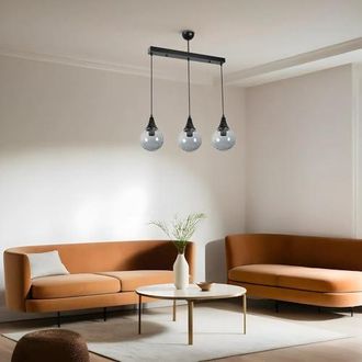 Opviq Elegant Black & Fume Chandelier, Metal Body, Adjustable Height 55-70 cm, 15 cm Diameter, E27 Socket Max 40W, IP20 | Perfect for Modern Interiors