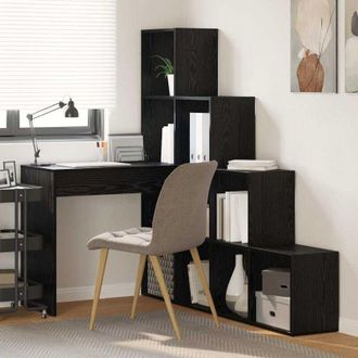 vidaXL Vidaxl - Bureau dangle avec &eacute;tag&egrave;re Ch&ecirc;ne noir 101.5 x 149.5 x 149.5 cm