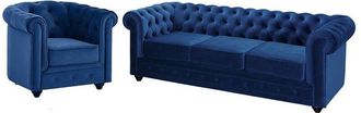 Vente-Unique Vente-unique - Canap&eacute; 3 places et fauteuil chesterfield - Velours bleu roi