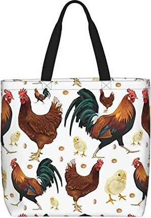 Generic Sac Fourre-Tout Motif De Poulets Sac &Agrave; Bandouli&egrave;re En Toile Lavables R&eacute;utilisable Sacs &Agrave; Main, Pour &Eacute;cole, Voyage, Tous Les Jours, Shopping