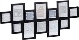 Relaxdays Bilderrahmen Collagen, für 12 Bilder, aufhängbar im Querformat, Wand Kunststoffrahmen, HxB 40 x 90 cm, schwarz