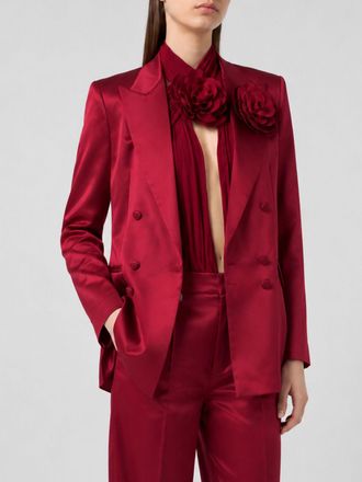 Philipp Plein Blazer crois&eacute; en satin avec application florale sur le revers