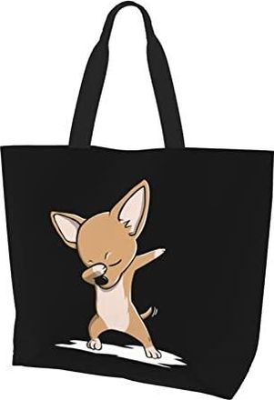 AOOEDM Dabbing Chihuahua Ladies Canvas Tote Sac &agrave; provisions r&eacute;utilisable