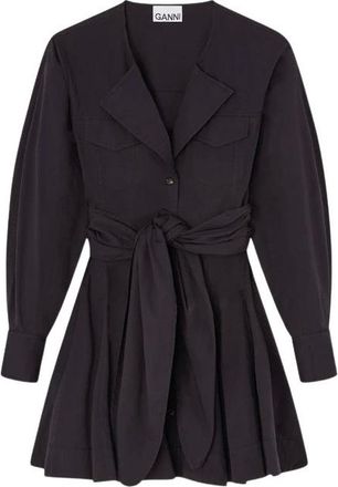 Ganni Femme, Robes, Noir, Taille: 38 FR Mini robe chemise en coton stretch