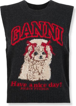 Ganni Femme, Pulls, Noir, Taille: 42 FR Graphic Wool Vest