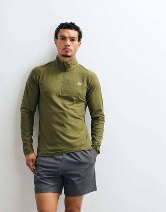 New Balance Top 1/4 zip effet chin&eacute; - Kaki-Vert