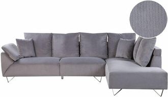 Beliani Beliani - Ecksofa Grau Kordbezug 266 x 181 cm abziehbare Kissenbez&uuml;ge dekorative Metallbeine Modern Trendig Elegant