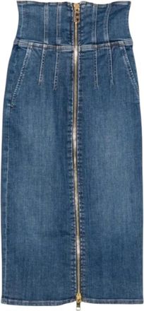 Elisabetta Franchi Jupe Midi en Jean avec Fermeture &Eacute;clair Dor&eacute;e - Femme - Jupes - Bleu - Taille: 40 FR