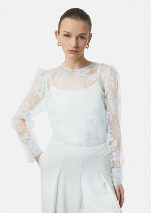 Comma Langarmbluse Bluse Transparente Organza-Bluse mit floralem Muster