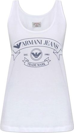 Emporio Armani Femme, Tops, Blanc, Taille: 38 FR Jeans Print Jersey Tank Top