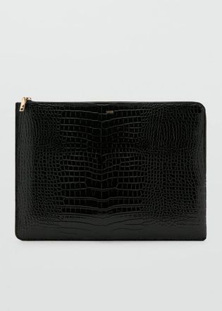 Mango Housse ordinateur portable effet croco brillant noir - Femme - Taille unique - MANGO
