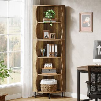 Tribesigns 5-stöckiges Eckregal, 182CM Hohes Eckbücherregal, Stilvolles Bücherregal aus Holz, Ausstellungsregal, Lagerregal, Pflanzenständer für kleine Räume, Wo
