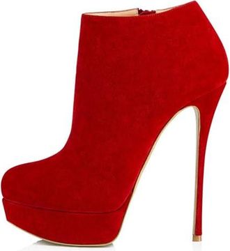 Generic Bottines à Talons Aiguilles et Plateformes pour Femmes, Bout Rond Fermeture éclair Latérale Talons Hauts Bottines Courtes Mode Daim Chaussures de Soir