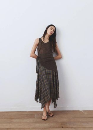 Mango Jupe asym&eacute;trique carreaux marron - Femme - 34 - MANGO