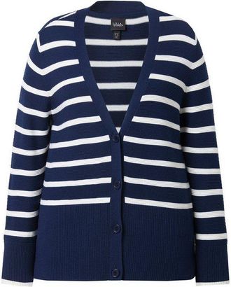 Ulla Popken Strickjacke Strickjacke Ringel V-Ausschnitt Langarm