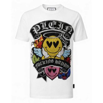 Philipp Plein Homme, Tops, Blanc, Taille: 3XL T-Shirt Col Rond Ss Smile