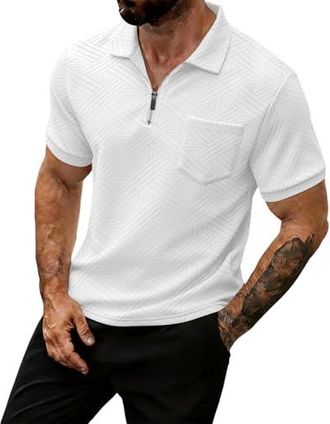 Generic Polo basique vintage r&eacute;tro d&eacute;contract&eacute; pour homme - Chemise boutonn&eacute;e l&eacute;g&egrave;re et respirante - Tunique de travail, blanc, XXL