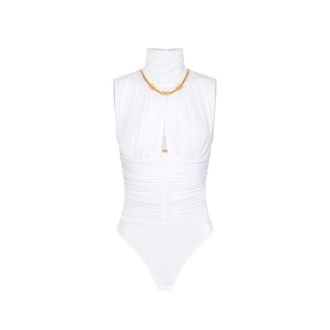Elisabetta Franchi Femme, Tops, Blanc, Taille: 38 FR Sleeveless Bodysuit