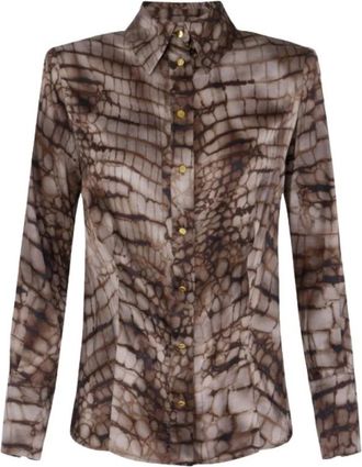 Elisabetta Franchi Femme, Blouses et Chemises, Brun, Taille: 40 FR Chemise en tissu satin&eacute; avec imprim&eacute; alligator