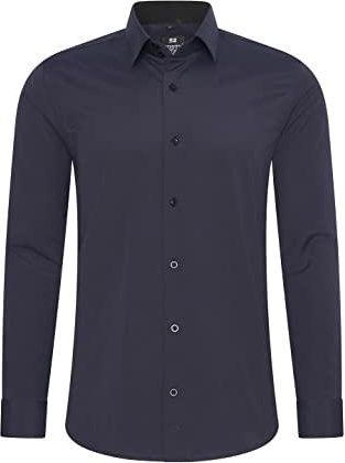 Rusty Neal Chemise pour homme - Coupe ajustée - Manches longues - Stretch - Contraste - Chemise daffaires - Chemise décontractée, bleu marine, XXXXL